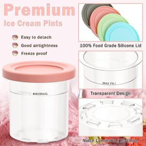 EVANEM 2/4/6PCS Creami Pint Containers, for Ninja Creami Ice Cream Maker Pints,16 OZ Creami Deluxe Pints Bpa-Free,Dishwasher Safe for NC301 NC300 NC299AM Series Ice Cream Maker,Pink+Blue-4PCS