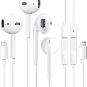 Apple Earbuds for iPhone,2 Pack Wired Headphones with Lightning Connector【Apple MFi Certified】 Noise Isolating Earphones for iPhone 14/14 Pro/13/12/11/XR/XS/8/7 (Built-in Microphone & Volume Control)