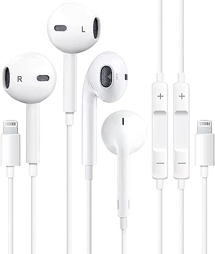 Apple Earbuds for iPhone,2 Pack Wired Headphones with Lightning Connector【Apple MFi Certified】 Noise Isolating Earphones for iPhone 14/14 Pro/13/12/11/XR/XS/8/7 (Built-in Microphone & Volume Control)