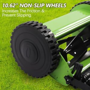 12" 5-Blade Reel Manual Push Lawn Mower with Grass Catcher, Adjustable Cutting Handle Height, Green