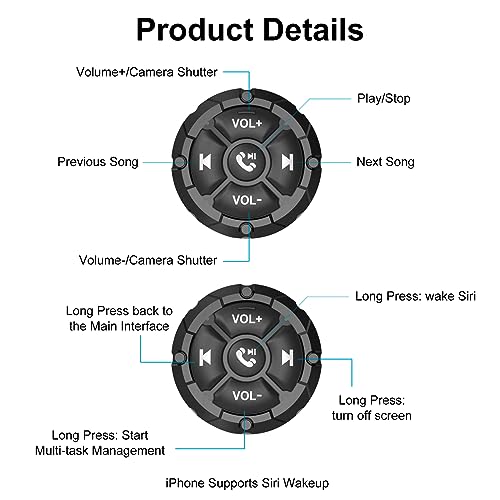 Universal Wireless Car Steering Wheel Control Remote Button Waterproof Support Bluetooth Suitable for Android iPhone Wince Connected to GPS Navigation Multimedia