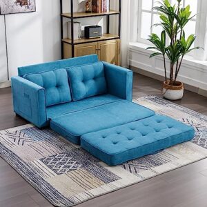 BIADNBZ 59.4" Convertible Loveseat Sleeper Sofa with Pull-Out Bed, Modern Upholstered Couch with Side Pocket, for Living Room Office or Small Spaces, Blue