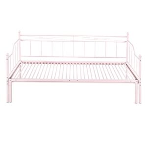 LCH Twin Size Daybed with Trundle, Metal Day Bed with Steel Slat Support,Sofa Bed Frame for Children, Teens and Adults, No Spring Box Need, Suitable for Bedroom, Apartment and Dorm, Pink