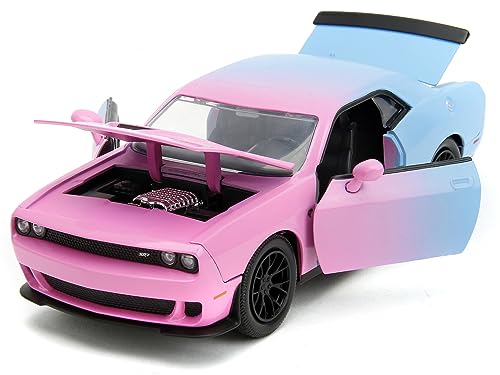 2015 Challenger SRT Hellcat Pink and Blue Pink Slips Series 1/24 Diecast Model Car by Jada 34658