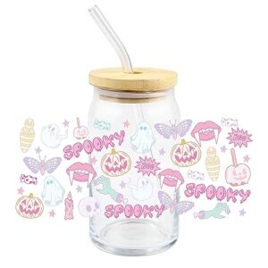 10 Sheets Halloween UV DTF Transfer Sticker 3D Cups Wraps Stickers for 16oz Libbey Glass Mug Waterproof Rub on Transfers Decal for Crafts