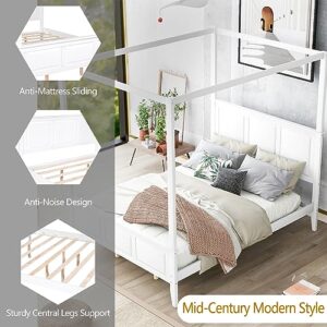 Altillo Queen Size Wooden Canopy Platform Bed Frames with Headboard/Footboard, Modern Concise Platform Bed with Solid Wood Slat Support for Bedroom Boys Girls Adults Teens, White (Queen)