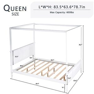 Altillo Queen Size Wooden Canopy Platform Bed Frames with Headboard/Footboard, Modern Concise Platform Bed with Solid Wood Slat Support for Bedroom Boys Girls Adults Teens, White (Queen)