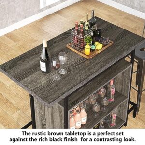 Tribesigns Home Bar Unit, Industrial 3-Tier Liquor Bar Table with Glasses Holder and Wine Storage, Wine Bar Cabinet Set Mini Bar with Footrest for Den Home Pub (Gray)