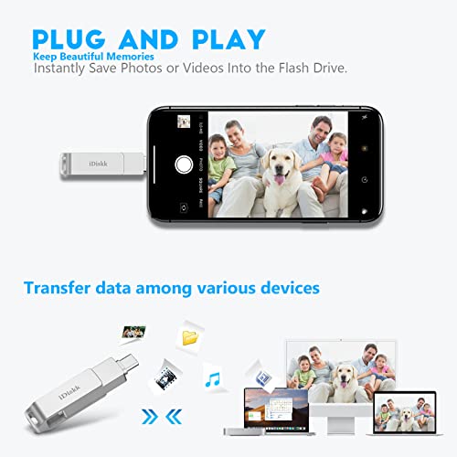 MFi Certified iDiskk 512GB Photo Stick for iPhone USB Storage Flash Drive Photo Transfer Stick for iPhone Picture External Storage iPad Lightning USB C Android Photo Storage iPhone Picture Storage