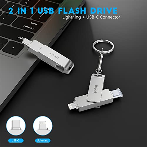 MFi Certified iDiskk 512GB Photo Stick for iPhone USB Storage Flash Drive Photo Transfer Stick for iPhone Picture External Storage iPad Lightning USB C Android Photo Storage iPhone Picture Storage