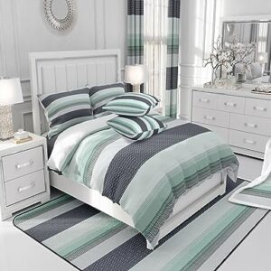 Green White Grey Stripes Bed Sheets Set Twin Size Geometry Geometric Sheet Set for Kids Patchwork Striped Sheets with Deep Pocket Fitted Sheet Women Men Teens Ultra Soft Modern Art Bedding Set