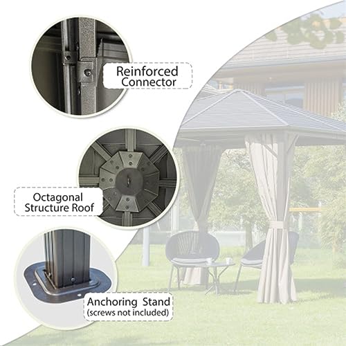 10'X10' Outdoor Hardtop Gazebo Permanent Canopy with Galvanized Steel Single Roof, Aluminum Frame,Curtains and Netting,Can Be Used for Sunshade and Rain Protection On The Garden Backyard Terrace