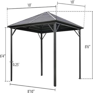 10'X10' Outdoor Hardtop Gazebo Permanent Canopy with Galvanized Steel Single Roof, Aluminum Frame,Curtains and Netting,Can Be Used for Sunshade and Rain Protection On The Garden Backyard Terrace