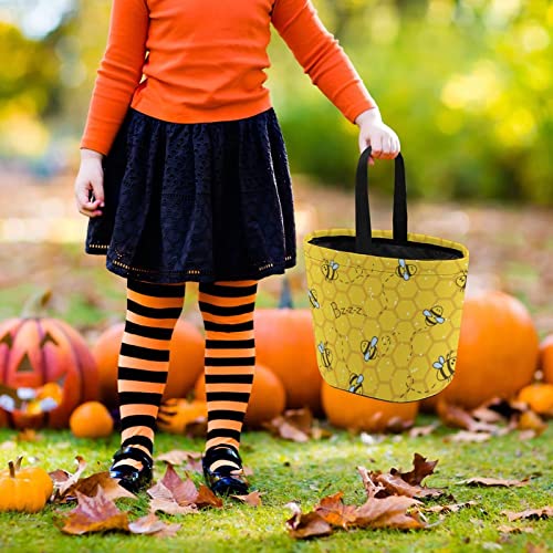 SLNFDKND Cute Honey Bee Pattern Halloween Bucket Trick Or Treat Buckets Candy Tote Bag for Kids Halloween Decorations