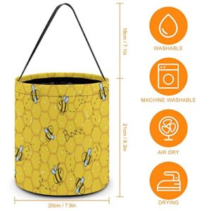 SLNFDKND Cute Honey Bee Pattern Halloween Bucket Trick Or Treat Buckets Candy Tote Bag for Kids Halloween Decorations