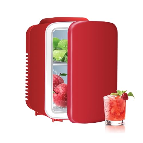 Simple Deluxe Portable Mini Fridge, 4L/6 Can Cooler and Warmer Compact Refrigerator for Skincare, Cosmetics, Beverage, Food, for Bedroom, Red