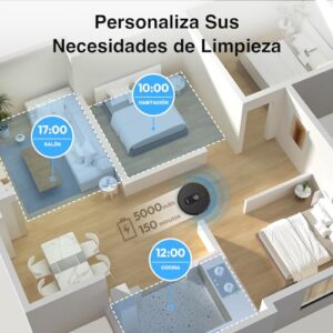 +360 S8 Pro aspirador y trapeador robot, Batería de 5,000 mAh, Mapeo LiDAR, Gestión de mapas de múltiples pisos, 150 minutos de autonomía, Ideal para cabello de mascotas, Compatible con Alexa y Google