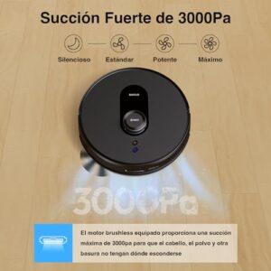 +360 S8 Pro aspirador y trapeador robot, Batería de 5,000 mAh, Mapeo LiDAR, Gestión de mapas de múltiples pisos, 150 minutos de autonomía, Ideal para cabello de mascotas, Compatible con Alexa y Google