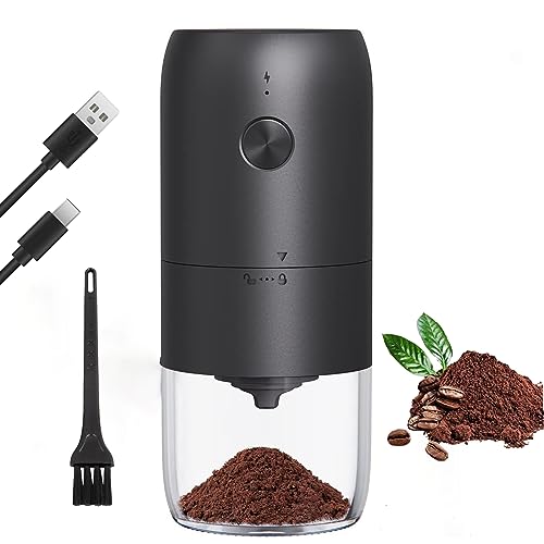 Wasailife Electric Black Coffee Grinder with Adjustable Coarseness Grind Settings and USB Charging with Cleaning Brush for Easy Cleaning, Portable Coffee Bean Grinder (black)