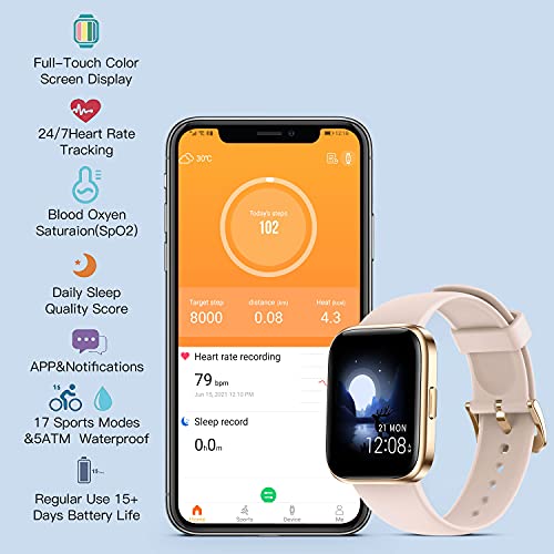 ASWEE Smart Watch Fitness Tracker with 24/7 Heart Rate, Blood Oxygen Blood Pressure and Sleep Monitor, 1.7'' Full Touch Screen 5 ATM Waterproof Smartwatch, Step Counter Watch for Women Men Kids