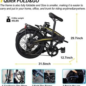 HH HILAND ROCKSHARK 20 inch Folding Electric Bike for Adults Teens with 250W Motor, 36V 7.8AH Removable Battery,Front Light &Shimano 7-Speed Electric Bicycles,Blue/Black Urban Ebike.