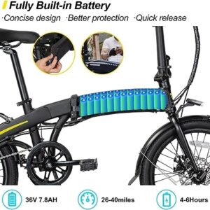 HH HILAND ROCKSHARK 20 inch Folding Electric Bike for Adults Teens with 250W Motor, 36V 7.8AH Removable Battery,Front Light &Shimano 7-Speed Electric Bicycles,Blue/Black Urban Ebike.