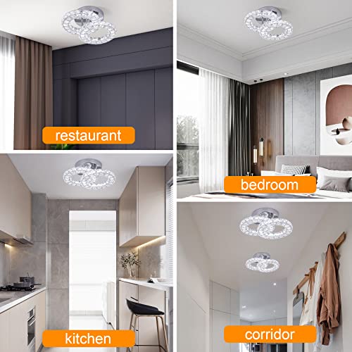 Kadomm Crystal LED Chandelier 2 Ring Light Fixture Flush Mount Pendant Light for Bedroom Modern LED Ceiling Light for Living Room Hallyway Ceiling Lamp (3-Color Light)