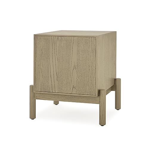 Bme Lyra Solid Wood Nightstand/Side Table/End Table - Easy Assembly - with 2 Drawers Storage for Mid Century Modern Living Room and Bedroom, Oak Light Grey