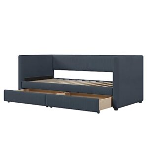 OPTOUGH Twin Size Corduroy Daybed with Two Drawers and Wood Slat,Sofa Bed Frame for Bedroom,Boys Girls,Gray