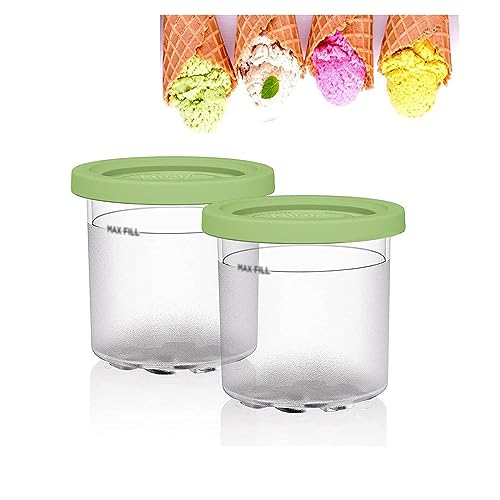 EVANEM 2/4/6PCS Creami Deluxe Pints, for Ninja Ice Cream Maker Pints,16 OZ Icecream Container Bpa-Free,Dishwasher Safe Compatible with NC299AMZ,NC300s Series Ice Cream Makers,Green-4PCS