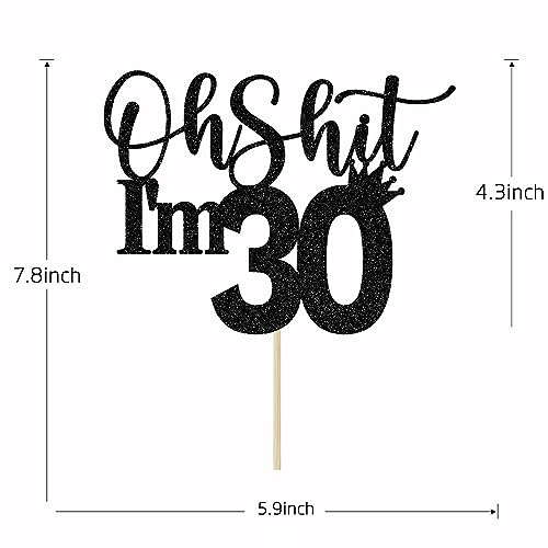 30th Birthday Cake Topper, Happy 30th Birthday Cake Decorations, 30 and Fabulous, Cheers to 30 Years, Funny 30th Birthday Party Decorations Black Glitter