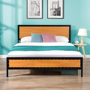 hausheck queen size platform bed frame, industrial stlye metal bed frame w/headboard & footboard, bedframe no box spring needed for kids, teen, adults, strong steel slat support mattress foundation