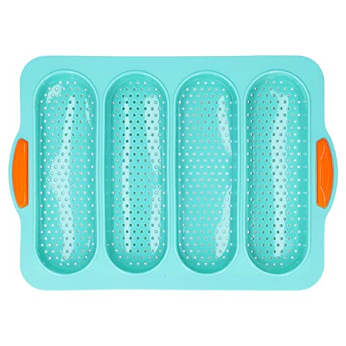 WOOXGEHM Silicone Bread Pan Baking Tray, for Baking French Baguette/Hot Dog Bun Mould, 4 Grooves, Non Stick Easy to Clean Heat Resistant Silicone Bread Pan, Kitchen Tools(Green)