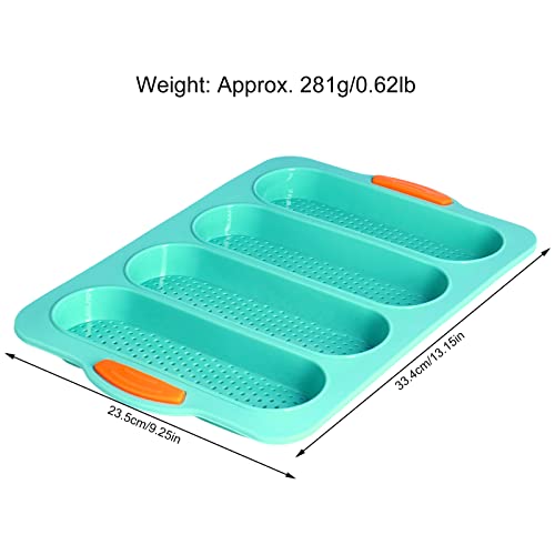 WOOXGEHM Silicone Bread Pan Baking Tray, for Baking French Baguette/Hot Dog Bun Mould, 4 Grooves, Non Stick Easy to Clean Heat Resistant Silicone Bread Pan, Kitchen Tools(Green)