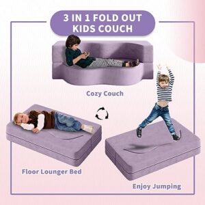 DEYGIA Kids Couch, 3 in 1 Toddler Couch Fold Out As Chairs, Sofa Bed, Jumping Bed, Kids Sofa for Girls and Boys, Toddler Sofa for Bedroom, Lounge, Playroom, Study Room (Blueberry)