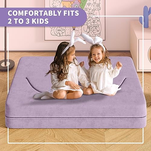 DEYGIA Kids Couch, 3 in 1 Toddler Couch Fold Out As Chairs, Sofa Bed, Jumping Bed, Kids Sofa for Girls and Boys, Toddler Sofa for Bedroom, Lounge, Playroom, Study Room (Blueberry)