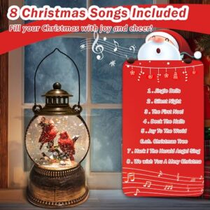 Christmas Snow Globe Lantern, Lighted Water Lantern with Music and 6 Hour Timer, USB Lined/Battery Powered Singing Lantern, Christmas Decor Gifts - Two Red Cardinals 10.4 in.