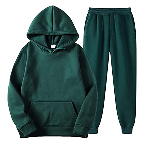 sumensumen Men's Tracksuit 2 Piece Hoodie Sweatsuit Sets, Two Piece Outfits Hooded Athletic Tracksuit Casual Jogging SweatSuits Men-01 Green,X-Large