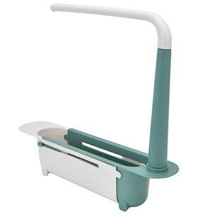 telescopic sink storage rack kitchen rag rack shelf organizer dishwashing hook pull drain basket under sink organizers (green)