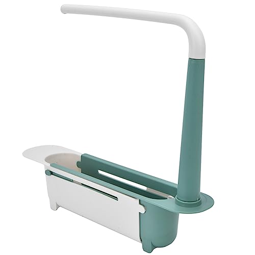 Telescopic Sink Storage Rack Kitchen Rag Rack Shelf Organizer Dishwashing Hook Pull Drain Basket Under Sink Organizers (Green)