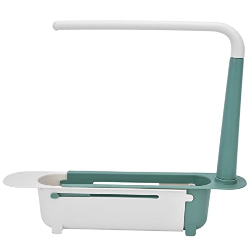 Telescopic Sink Storage Rack Kitchen Rag Rack Shelf Organizer Dishwashing Hook Pull Drain Basket Under Sink Organizers (Green)