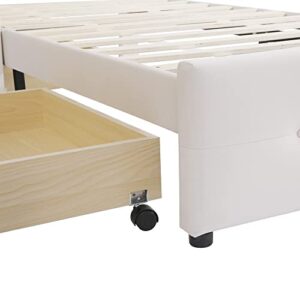 Virgorack Upholstered Bed 90 x 200 cm with Slatted Bed Frame and Two Drawers in Skin-Friendly Velvet Fabric Flat Single Bed Beige (Without Mattress) (Beige)