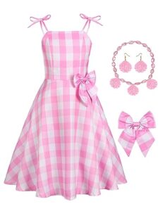 miulruma kids movie heroine costume cosplay girls pink dress halloween costumes party outfit with necklace earrings hairpin ma055s