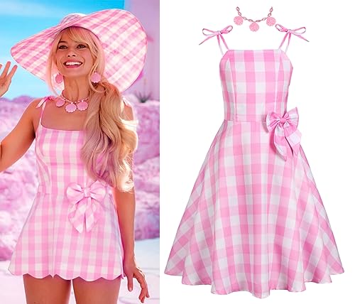 Miulruma Kids Movie Heroine Costume Cosplay Girls Pink Dress Halloween Costumes Party Outfit with Necklace Earrings Hairpin MA055S