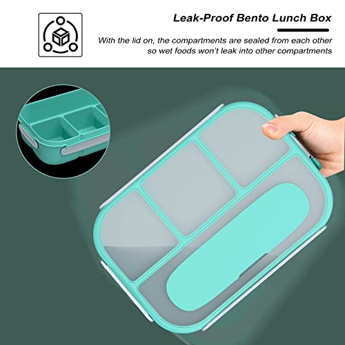 Landmore Bento Box for Adult, Kids Bento Lunch Box with 4 Compartments and Spoon 1000 ML Leakproof Food Storage Box for School, Work and Travel, BPA Free