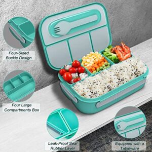 Landmore Bento Box for Adult, Kids Bento Lunch Box with 4 Compartments and Spoon 1000 ML Leakproof Food Storage Box for School, Work and Travel, BPA Free