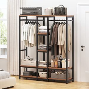 dlandhome free standing closet organizer, heavy duty garment rack with storage shelves wardrobe closet storage with shelves with 2 rods large clothing rack for hallway, bedroom,10zxjhut-yj15