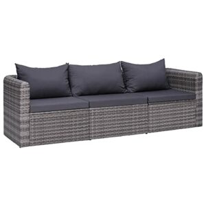 rewis outdoor patio set,boho patio furniture,balcony furniture, 3 piece patio sofa set with cushions gray poly rattan