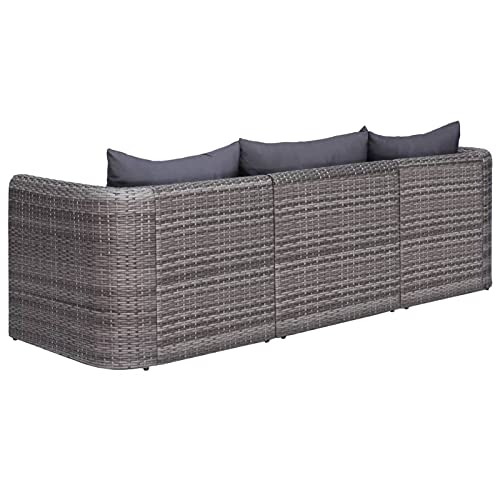 REWIS Outdoor Patio Set,Boho Patio Furniture,Balcony Furniture, 3 Piece Patio Sofa Set with Cushions Gray Poly Rattan