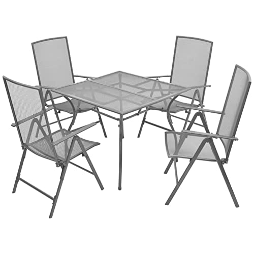 REWIS Patio Furniture Set,Outdoor High Top Table and Chairs Set,Boho Picnic Table,5 Piece Patio Dining Set with Folding Chairs Steel Anthracite